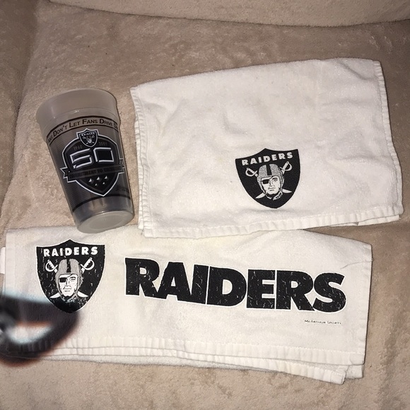 Kitchen | 2 Raiders Towels And Plastic Cup Bundle | Poshmark